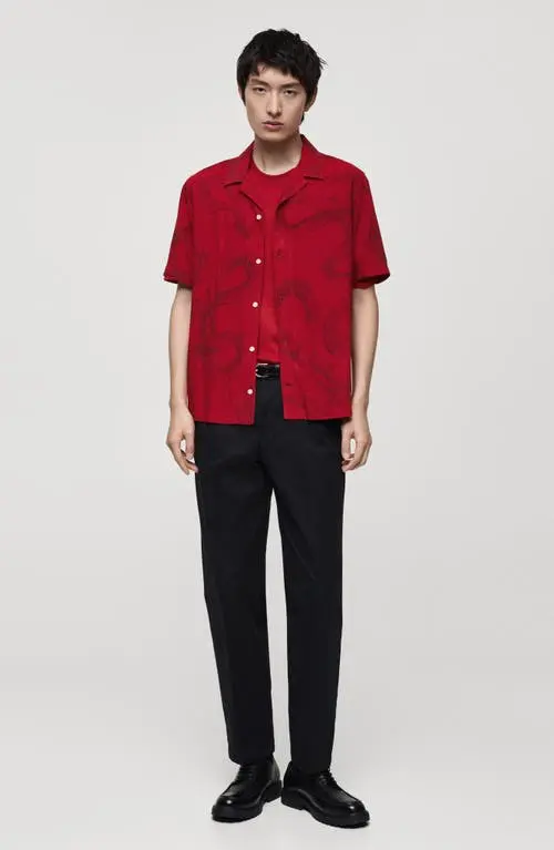 Mango Regular Fit Snake Print Camp Shirt