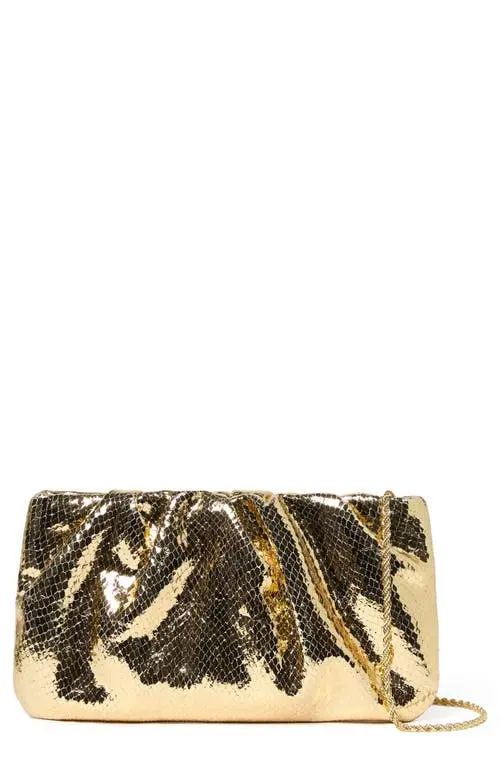 LOEFFLER RANDALL Serena Snakeskin Embossed Leather Clutch - Light Gold