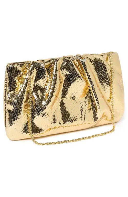 LOEFFLER RANDALL Serena Snakeskin Embossed Leather Clutch - Light Gold