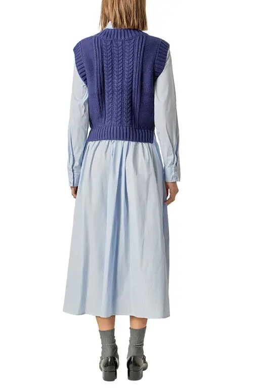 English Factory Mixed Media Maxi Shirt Dress With Sweater Vest