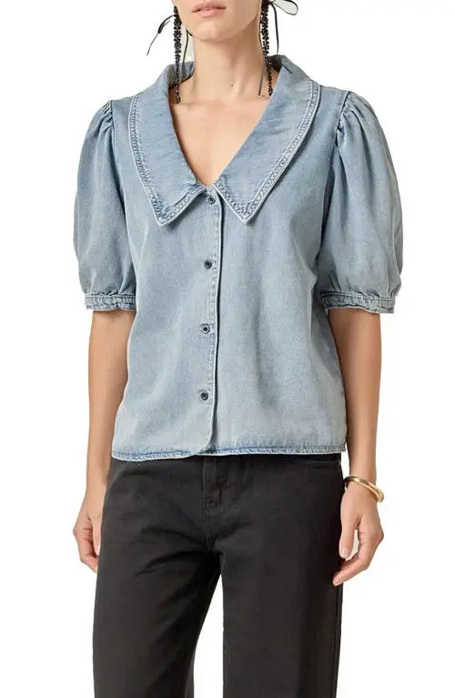 English Factory Peter Pan Collar Denim Top