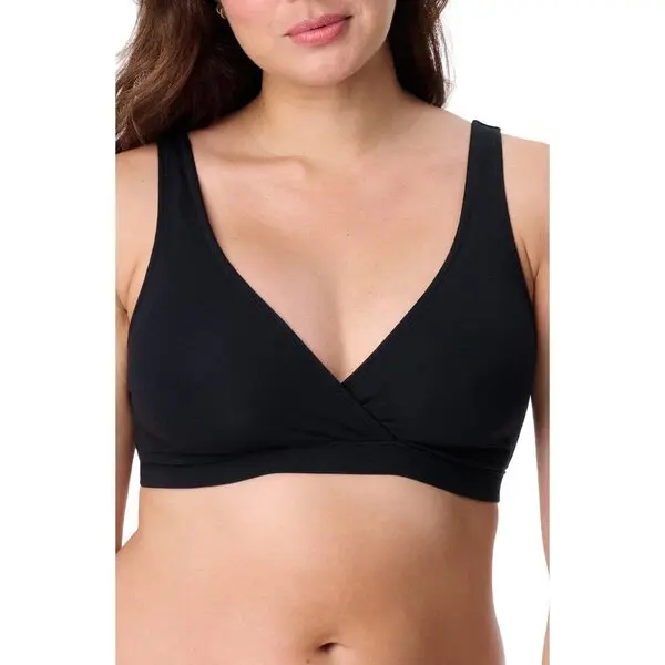 Motherhood Maternity Cotton Wrap Front Nursing Sleep Bralette - Black And Oat