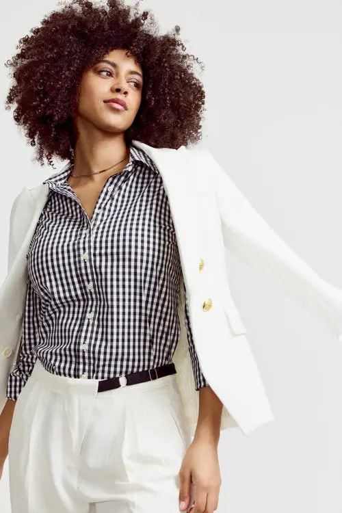 The Shirt By Rochelle Behrens Icon Shirt In Check Cotton Stretch - Black