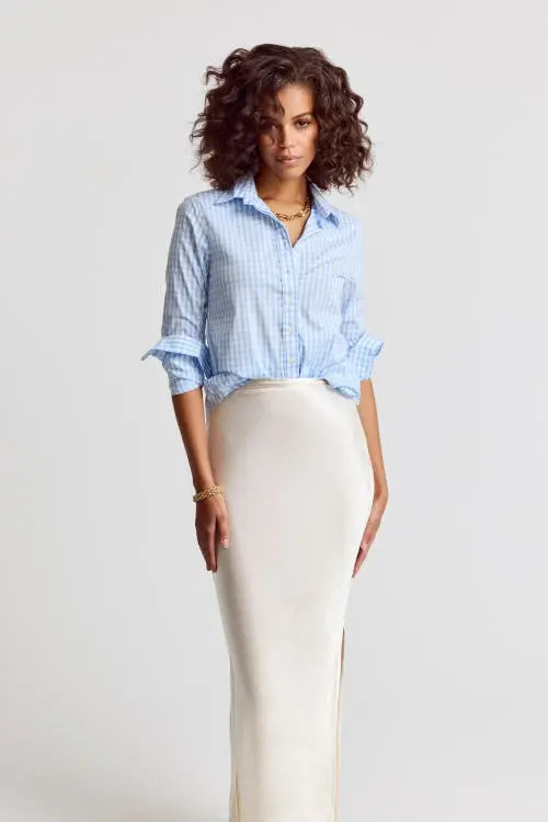 The Shirt By Rochelle Behrens Icon Shirt In Check - Sky Blue