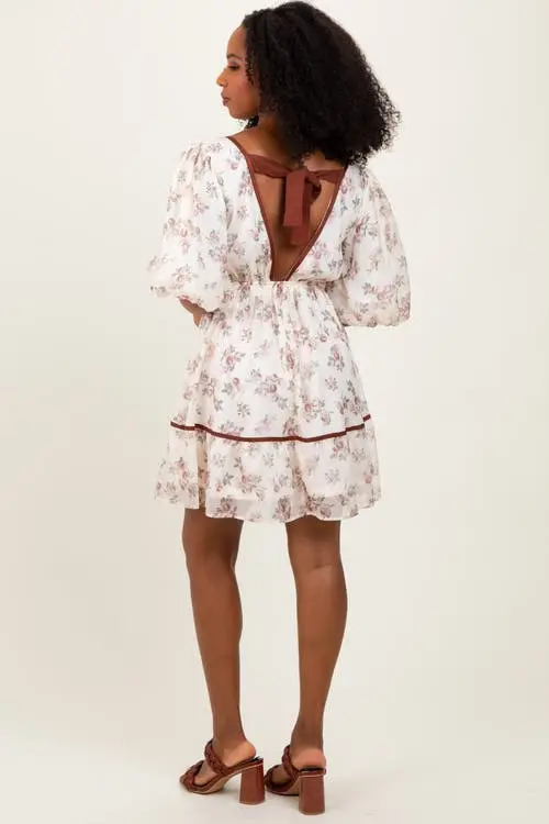 PINKBLUSH Floral Deep V-neck Back Cutout Maternity Dress