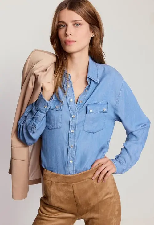 The Shirt By Rochelle Behrens Long Sleeve Denim Shirt - Blue