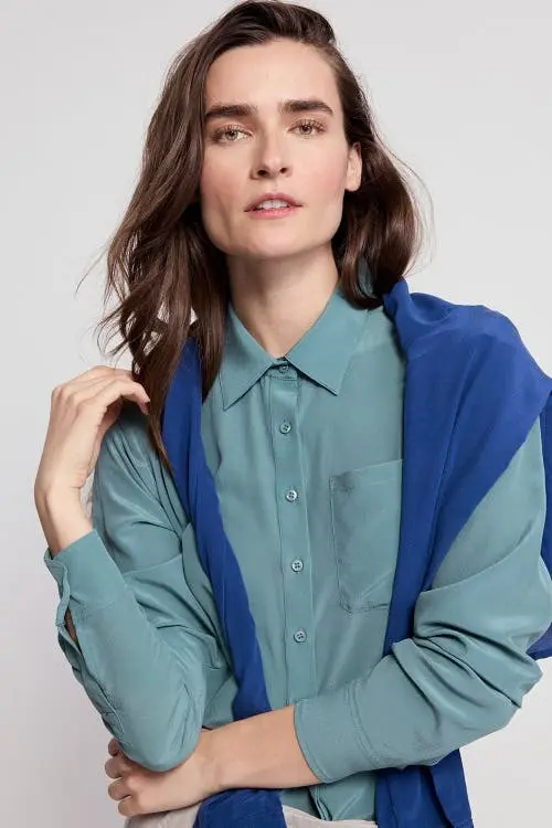 The Shirt By Rochelle Behrens 100% Silk Shirt With Patented No Gape® Technology - Forest