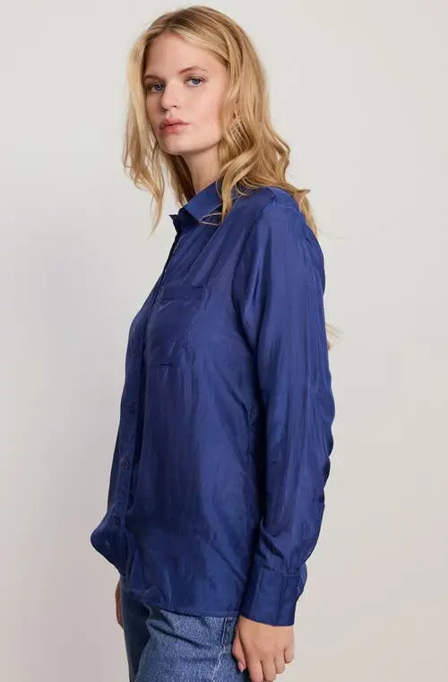 The Shirt By Rochelle Behrens Silk Signature Shirt - Navy
