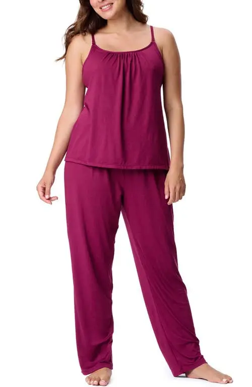 Motherhood Maternity Sleeveless Swing Nursing Cami With Foldover Waistband Pant Sleep Set - Berry