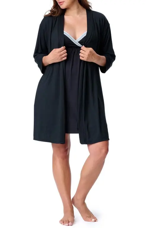 Motherhood Maternity Robe And Nursing Chemise Sleep Set - Core Black