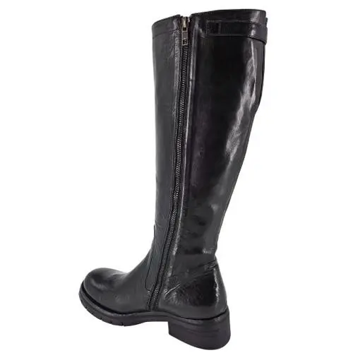 MADISON MAISON Leather Tall Flat Buckle Boot - Black