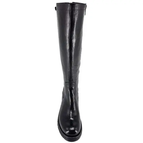 MADISON MAISON Leather Tall Flat Buckle Boot - Black