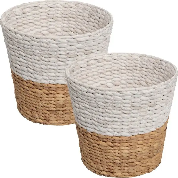 HAPPIMESS Contemporary Two-tone Handwoven Water Hyacinth 3.1-gallon Tapered Round Wicker Watebasket - White/natural