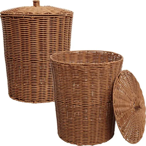 HAPPIMESS Resin 4.7-gallon Tapered Round Wicker Watebasket With Lid - Brown