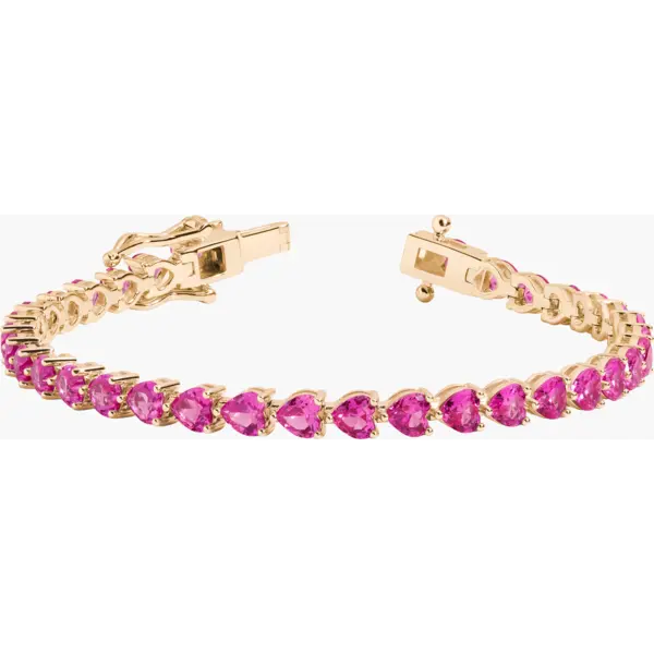 AURATE Lab Grown Pink Sapphire Heart Tennis Bracelet - Yellow Gold Vermeil