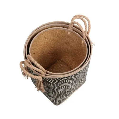HAPPIMESS Celia Handwoven Palm Leaf Nesting Storage Baskets With Rope Handles