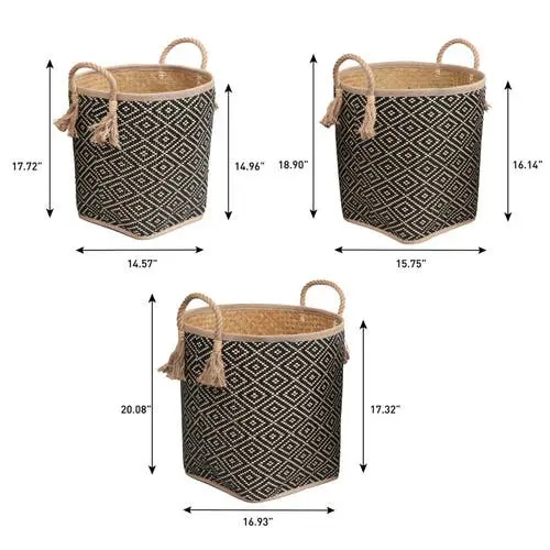 HAPPIMESS Celia Handwoven Palm Leaf Nesting Storage Baskets With Rope Handles