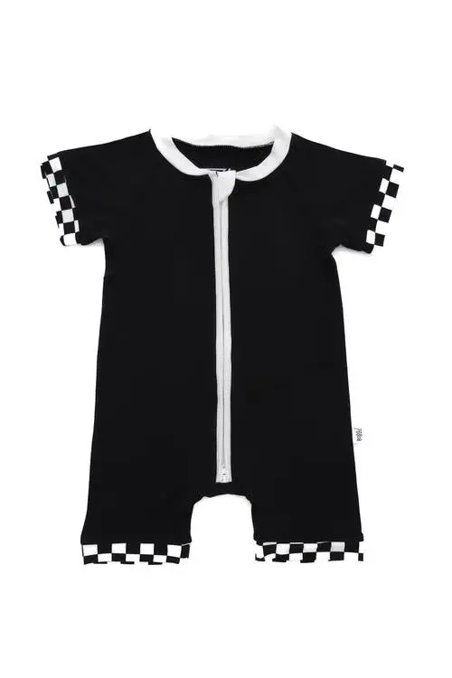 FLETCH Checked Out Shorties Romper - Black White Checker