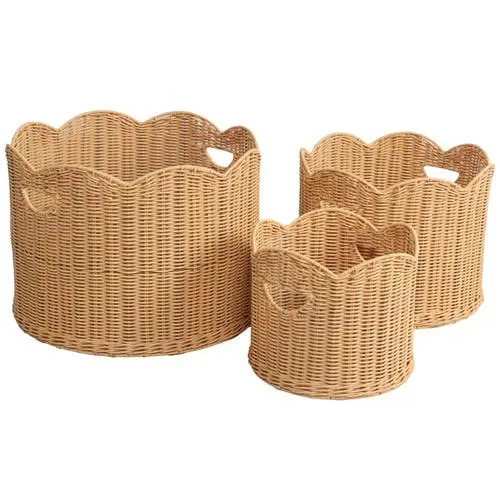 HAPPIMESS Maris Resin/metal Scalloped Edge Nesting Storage Baskets With Handles - Natural