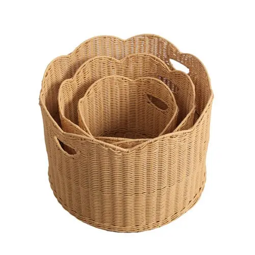 HAPPIMESS Maris Resin/metal Scalloped Edge Nesting Storage Baskets With Handles - Natural
