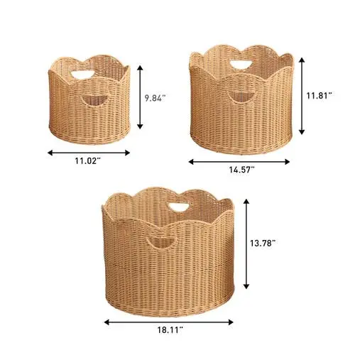 HAPPIMESS Maris Resin/metal Scalloped Edge Nesting Storage Baskets With Handles - Natural