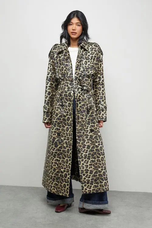 WAREHOUSE Animal Print Full-length Trench Coat