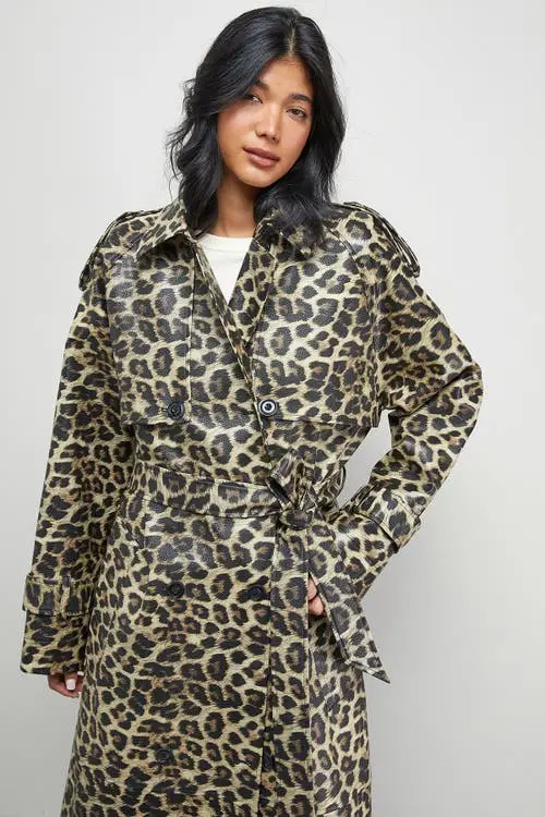 WAREHOUSE Animal Print Full-length Trench Coat