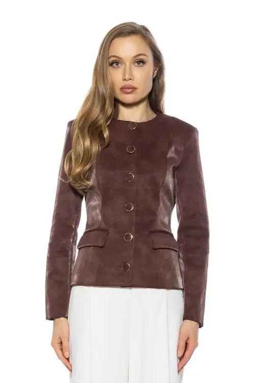ALEXIA ADMOR Brivan Crewneck Blazer - Burgundy