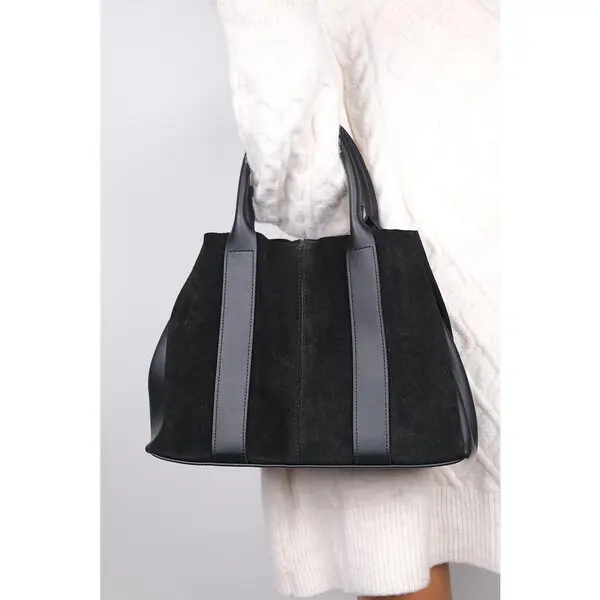 FOREVER & ALWAYS SHOES Leather Shoulder Bag - Black Suede