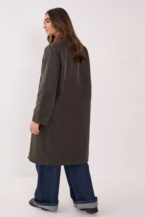 Nasty Gal Longline Wax Effect Coat With Cord Collar