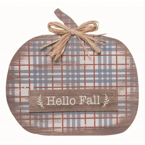 TRANSPAC Wood Multicolor Hello Fall Plaid Decor - Multicolored