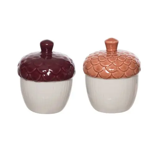 TRANSPAC Multicolor Harvest Moody Acorn Salt And Pepper Shakers Set