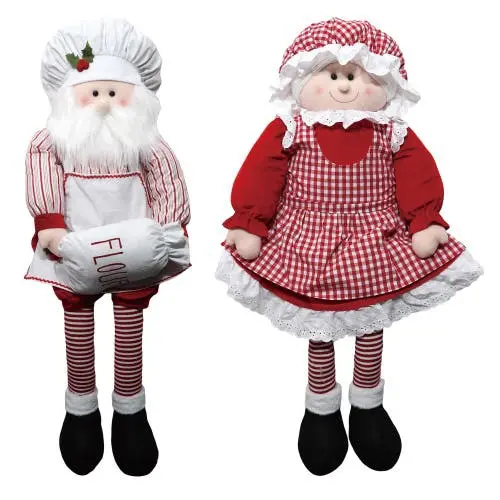 TRANSPAC Pbaking Santa And Mrs Claus Shelf Sitter Decorative Figurines - Multicolored