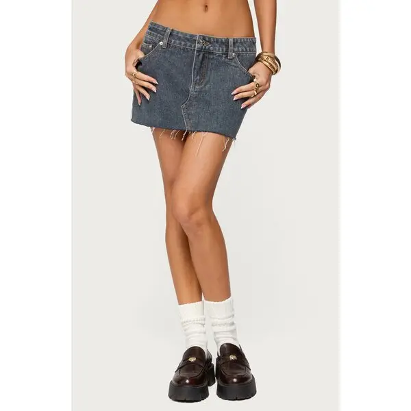 EDIKTED Micah Mini Denim Skirt - Dark-blue-washed