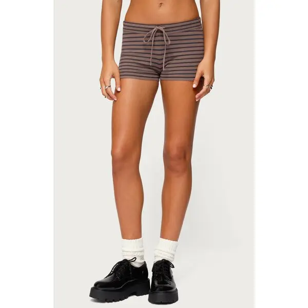 EDIKTED Lillian Stripe Knit Shorts - Brown