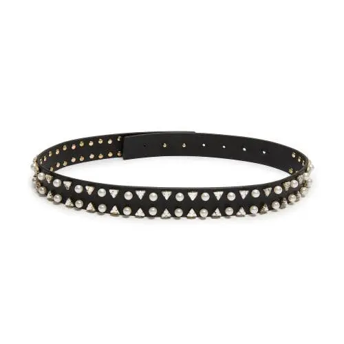 Lele Sadoughi Geo Crystal And Pearl Embellished Leather Belt - Jet 001