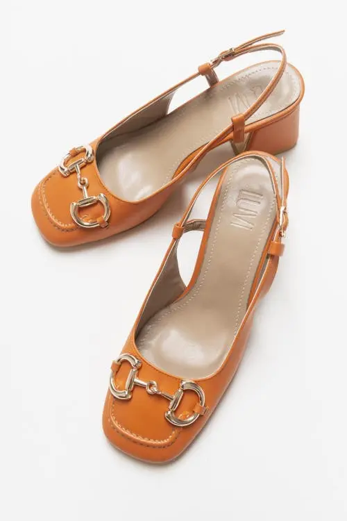 PROLOGUE SHOES Karol Block Heel Slingback Pumps - Orange