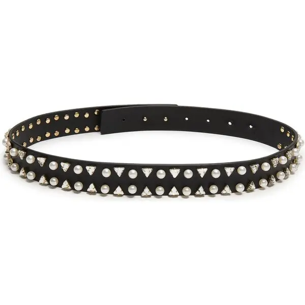 Lele Sadoughi Geo Crystal Pearl Leather Belt - Jet 001