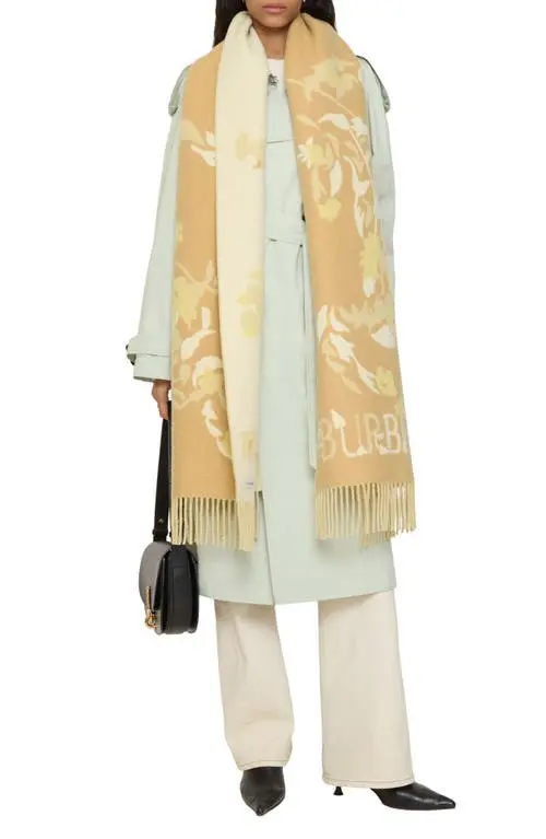 Burberry Reversible Ekd Floral Cashmere Scarf - Sand