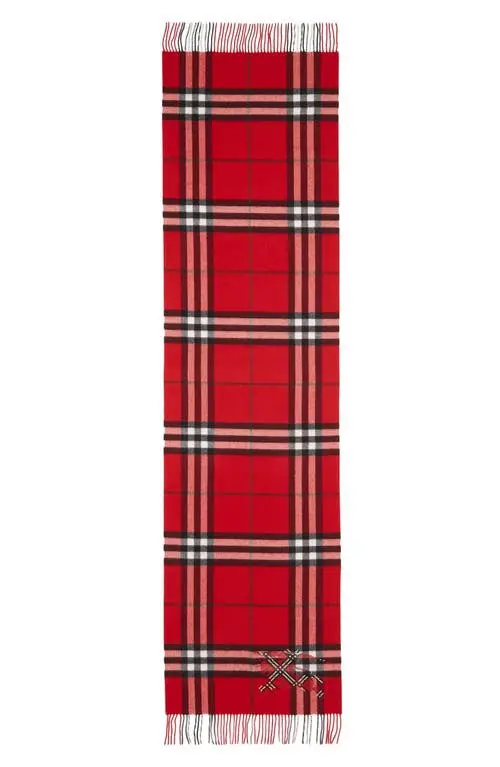 Burberry Wide Cross Stitch Ekd Check Cashmere Scarf - Post Red