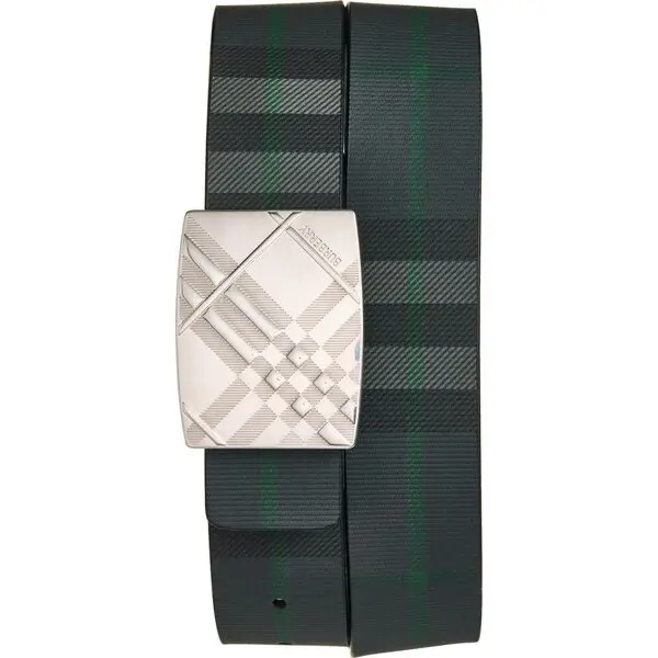 Burberry Reversible Check Engraved Buckle Belt - Black/charcoal