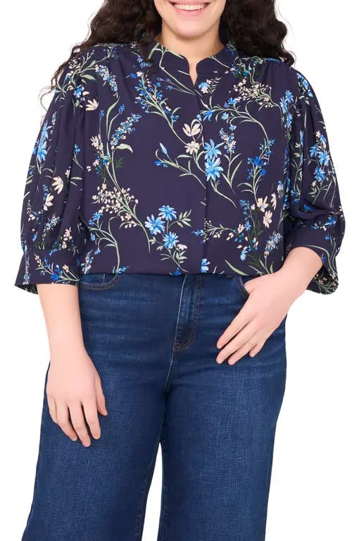 CECE DUPRAZ Split Neck Printed Top