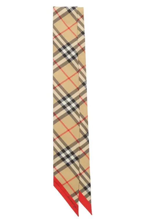Burberry Check Reversible Silk Twill Skinny Scarf - Sand