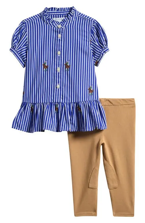 Ralph Lauren Pony Bear Stripe Ruffle Shirt & Pants Set - Equestrian Bear Stripe