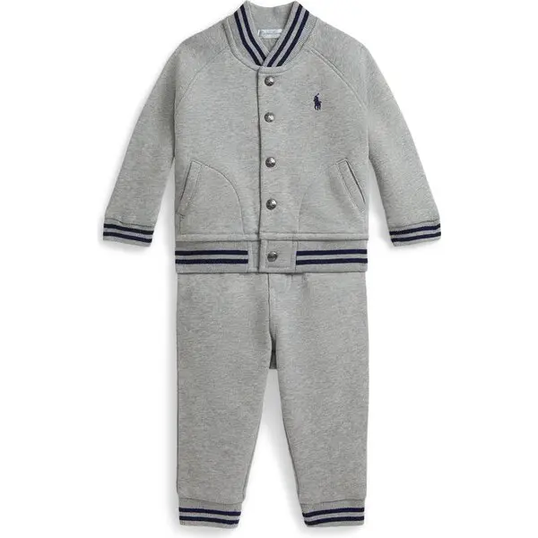 Ralph Lauren Fleece Baseball Jacket And Pants Set - Andover Heather