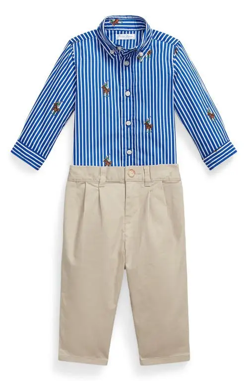 Ralph Lauren Stripe Button-down Shirt & Pants Set - Multi Blue