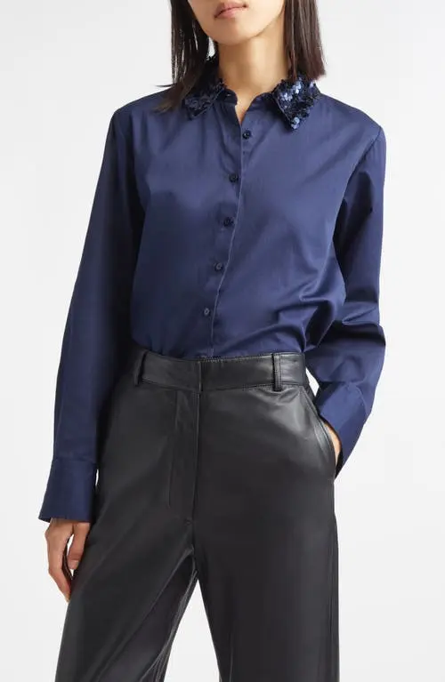 Derek Lam 10 Crosby Alina Sequin Collar Cotton Button-up Shirt
