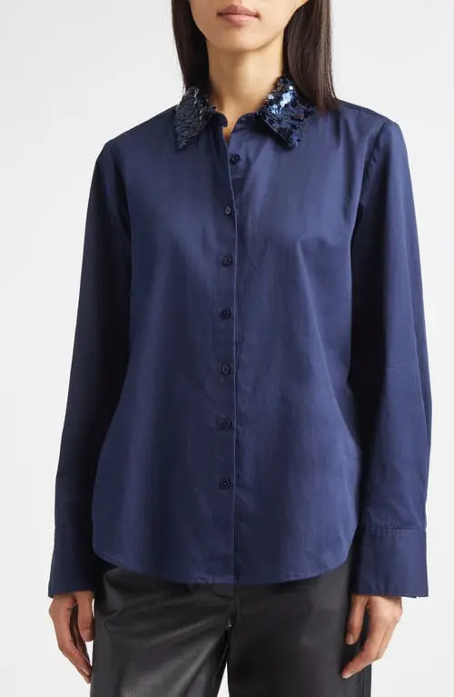 Derek Lam 10 Crosby Alina Sequin Collar Cotton Button-up Shirt