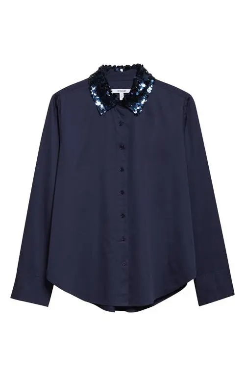 Derek Lam 10 Crosby Alina Sequin Collar Cotton Button-up Shirt