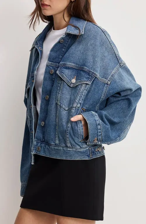 Good American Pleated Denim Trucker Jacket